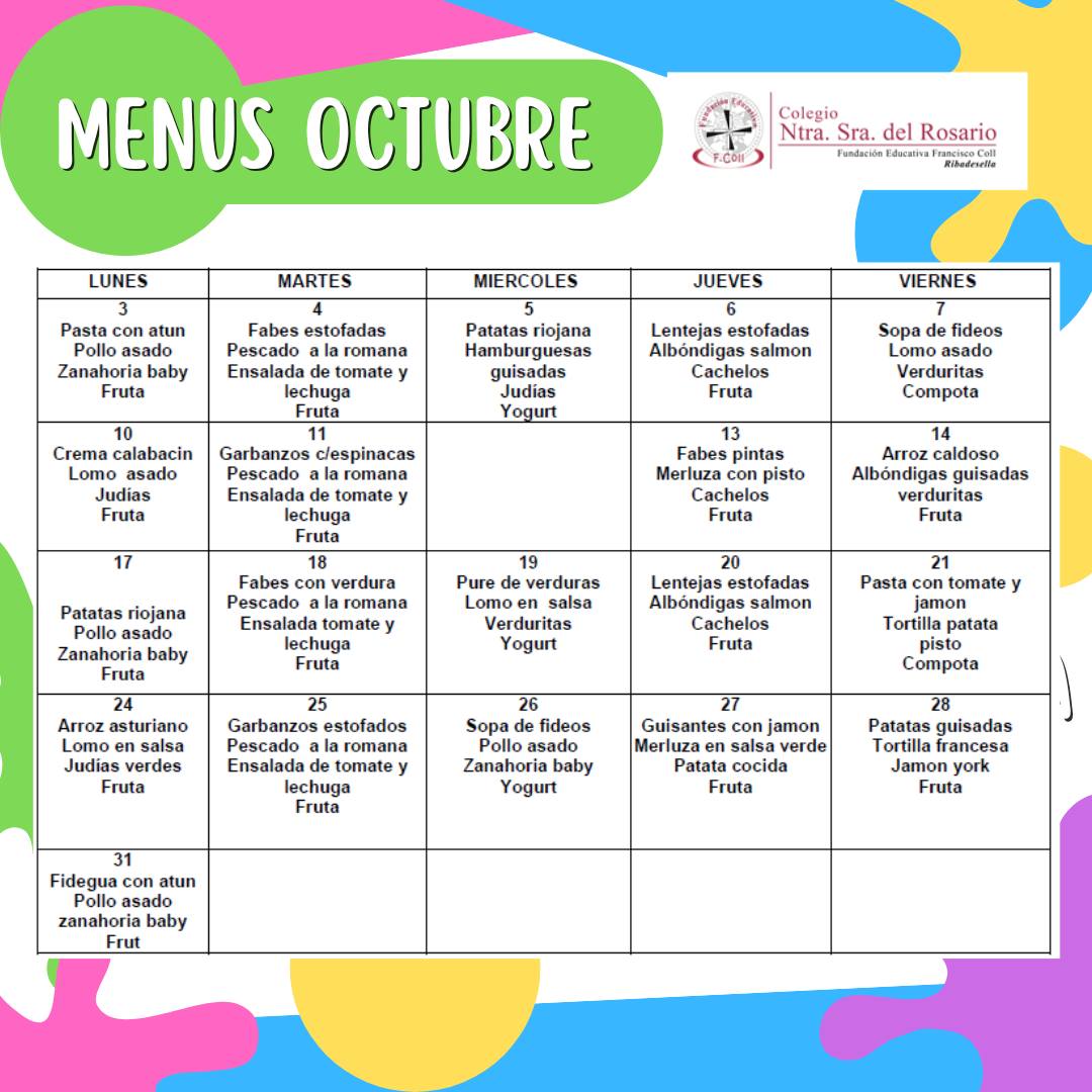 MENÚS OCTUBRE 2022 – Colegio Nuestra Señora del Rosario